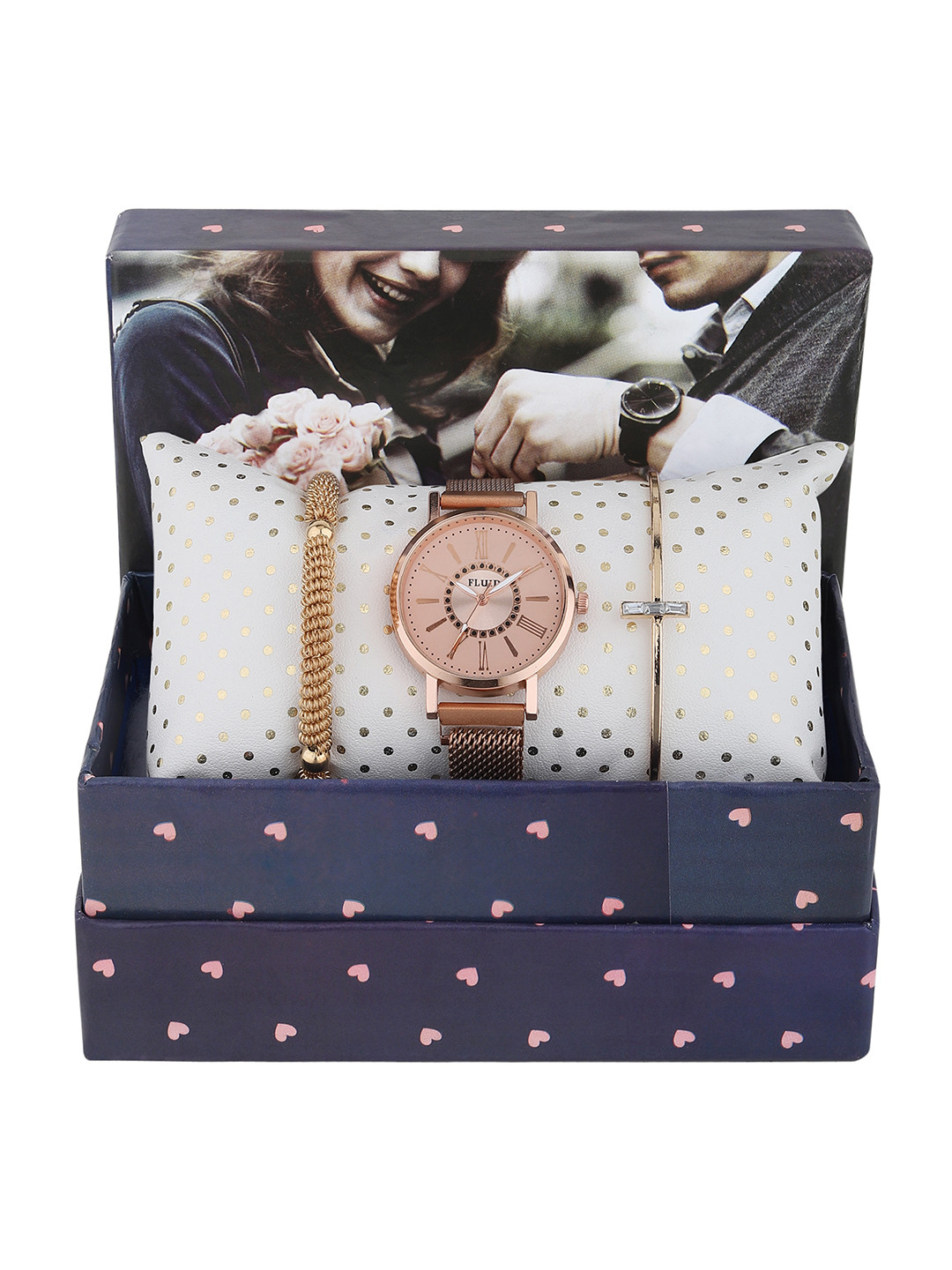Buy FLUID Women Rose Gold Toned Solid Watch & Bracelet Gift Set - Watch ...