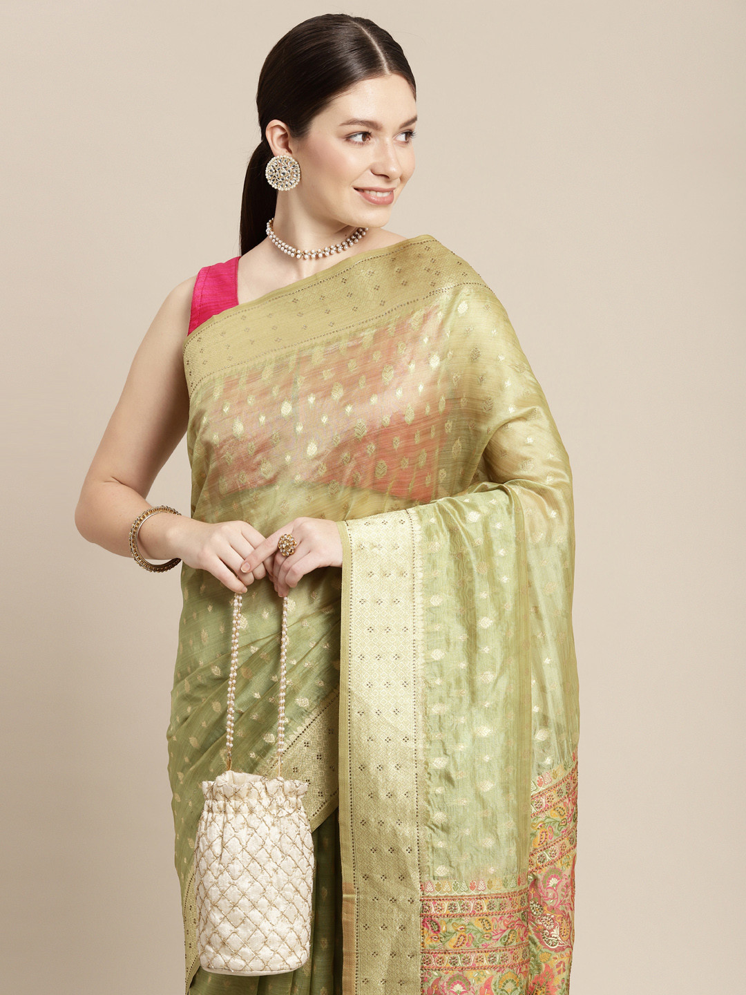 Buy MOHEY Floral Woven Design Silk Blend Saree - Sarees for Women ...