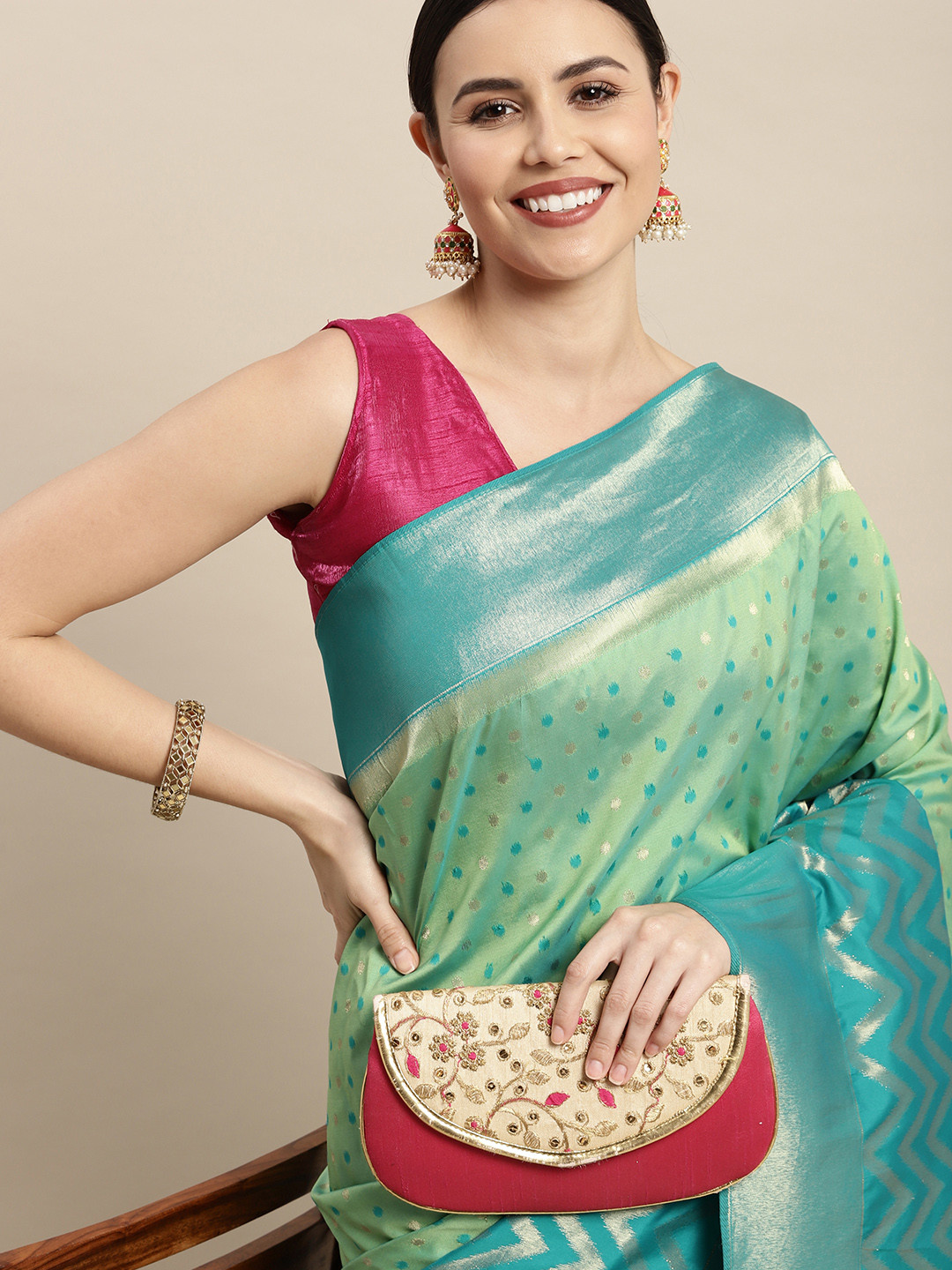 Buy MOHEY Polka Dot Woven Design Art Silk Saree - Sarees for Women ...