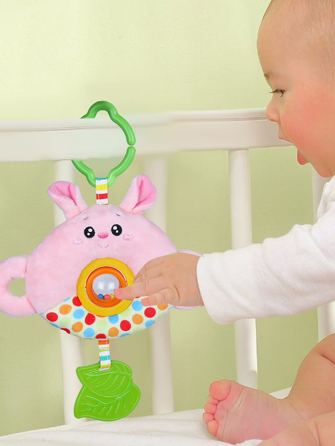 Buy Baby Moo Infants Bunny Stroller Crib Hanging Plush Rattle Toy With ...