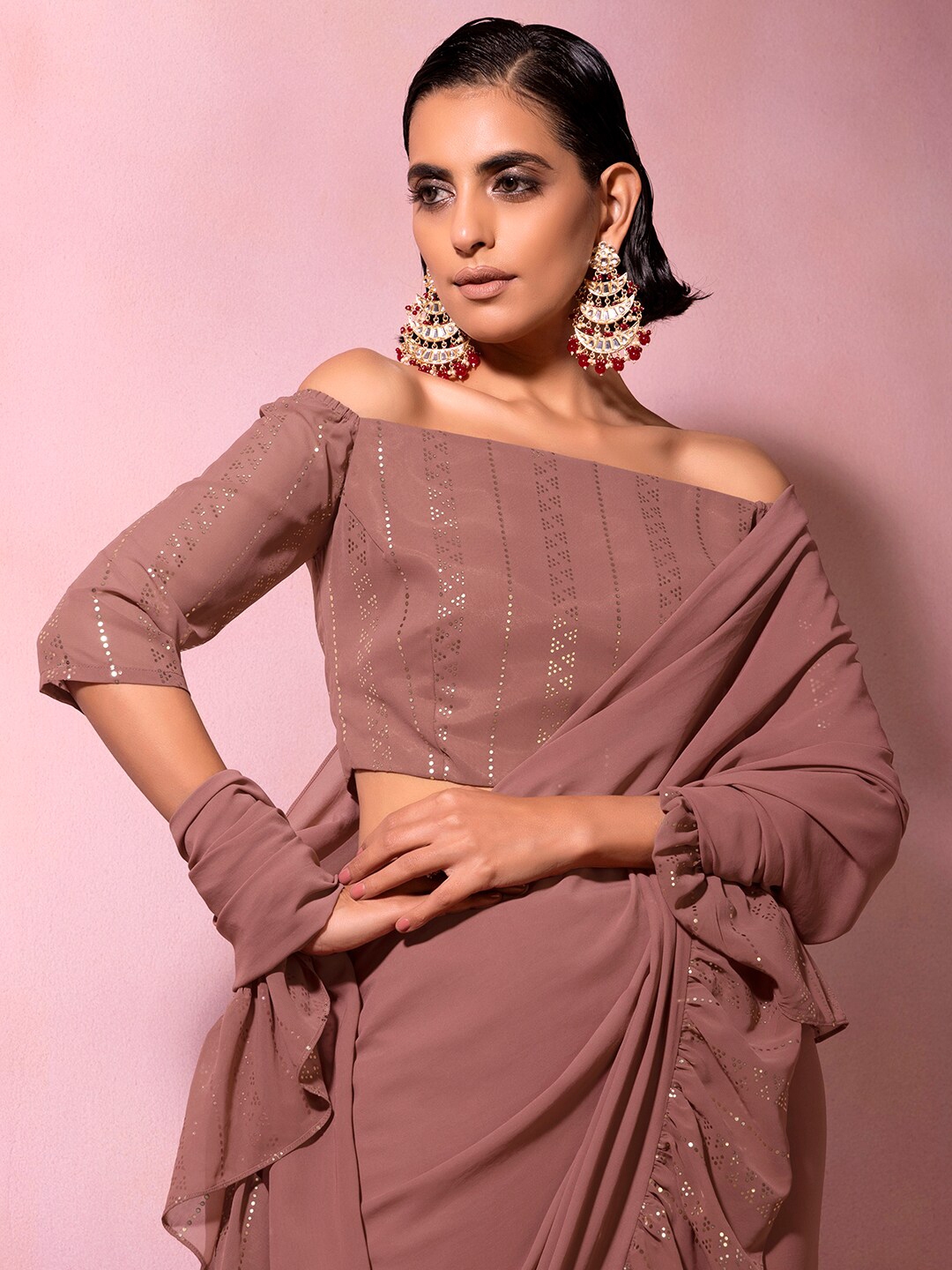 Buy Rang By Indya Women Pink Geometric Printed Off Shoulder Bardot Crop