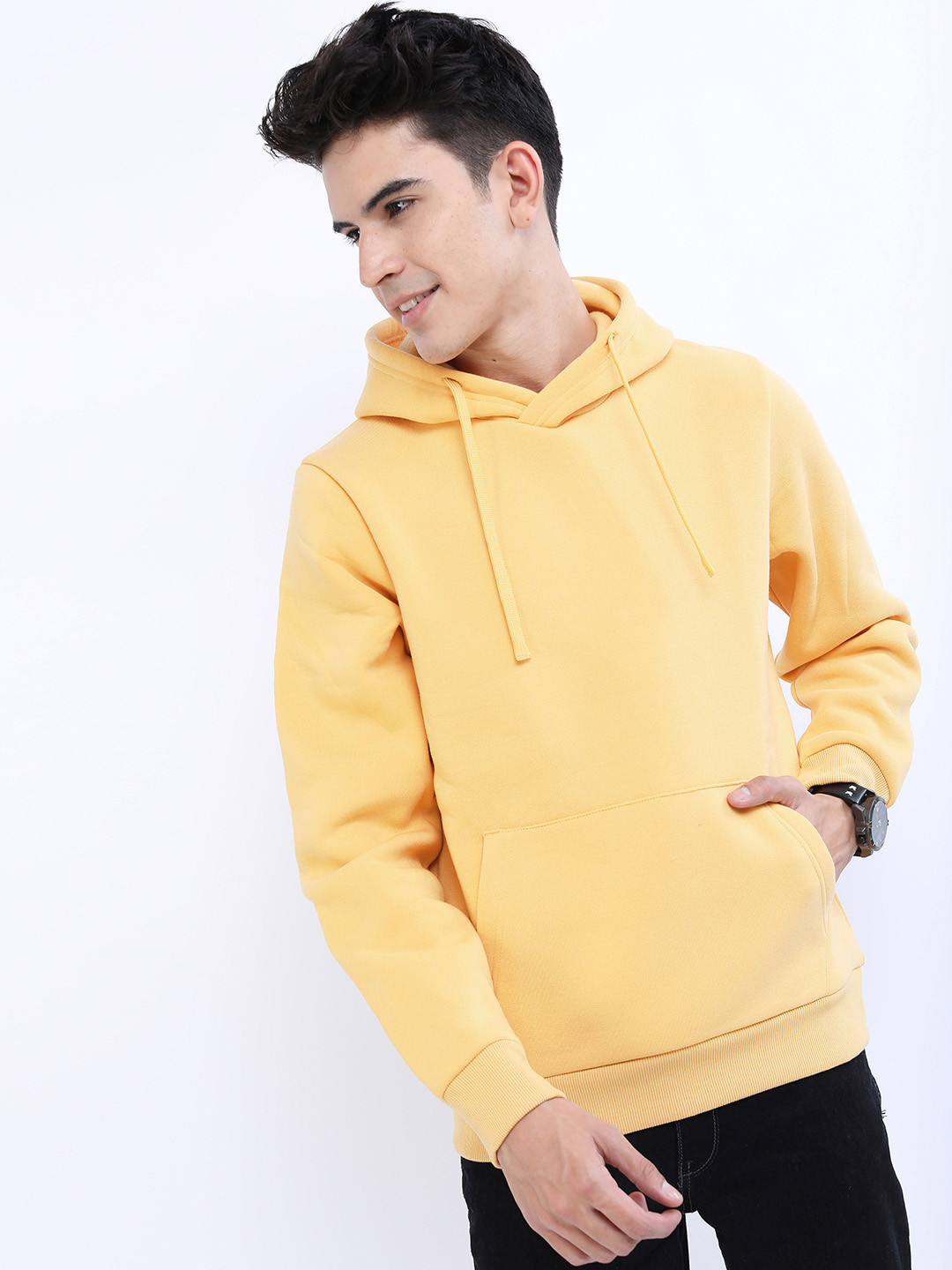Buy HIGHLANDER Men Yellow Hooded Sweatshirt - Sweatshirts for Men ...