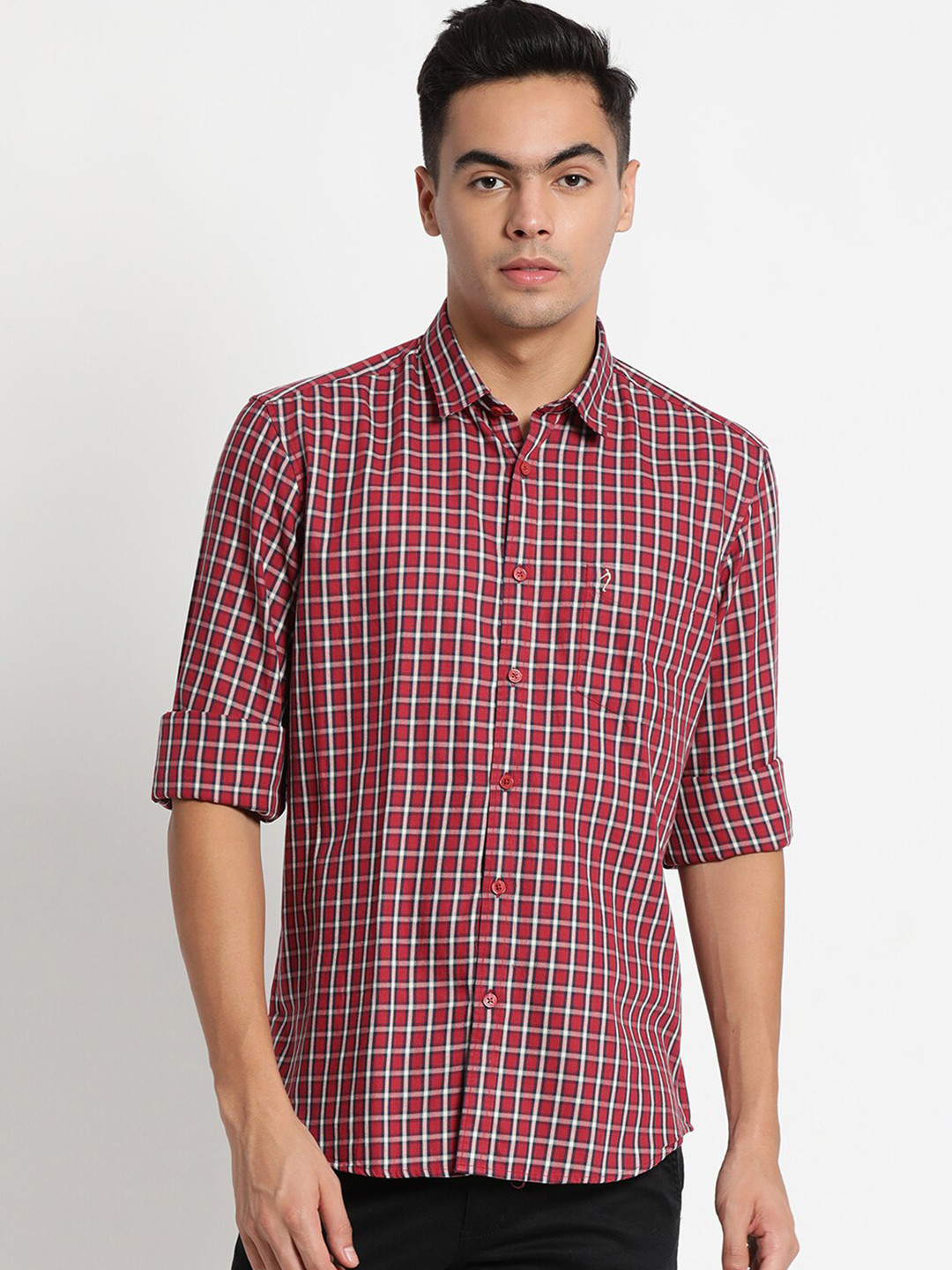 Buy Indian Terrain Plus Size Men Red Chiseled Slim Fit Checked Casual ...