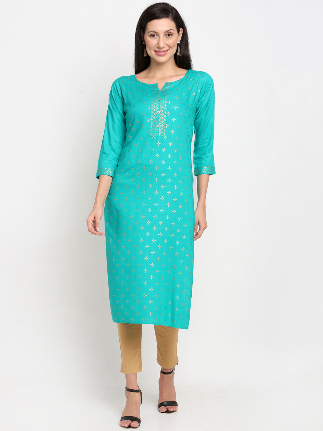 Buy Lovely Lady Women Teal Ethnic Motifs Printed Kurta - Kurtas for ...