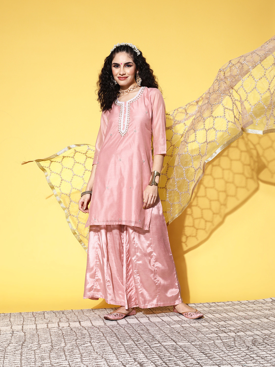 Buy Sunehri Solid Kurta With Sharara & Dupatta - Kurta Sets for Women ...