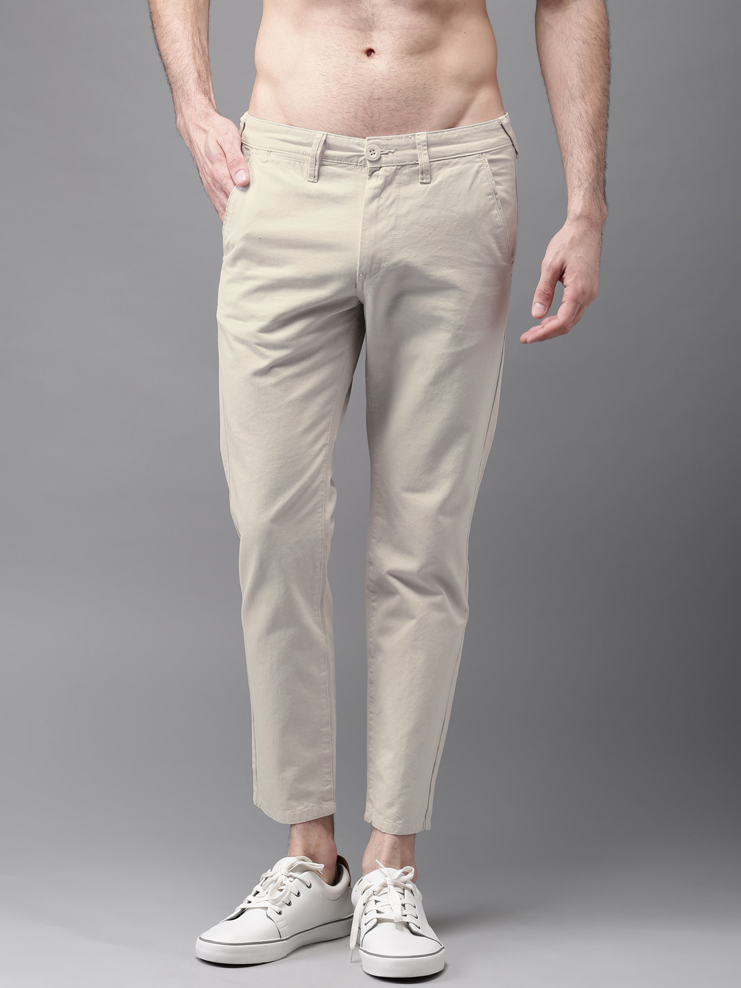 Buy HERE&NOW Men Beige Slim Fit Solid Chinos - Trousers for Men 1999920 ...