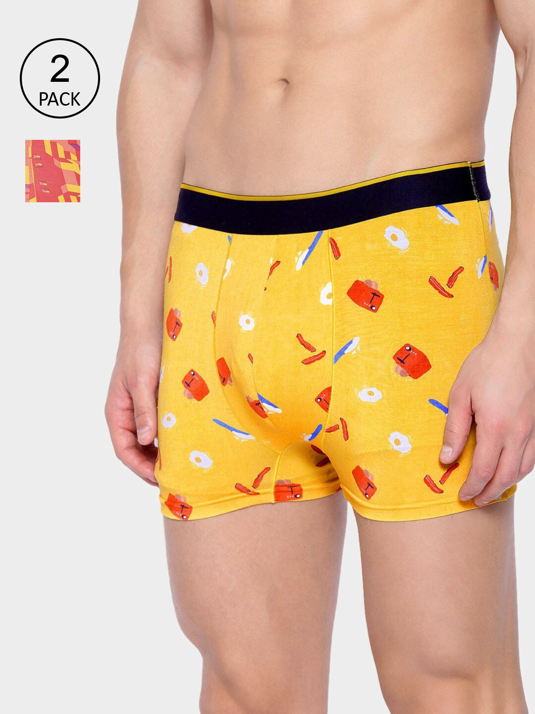 Buy Bummer Men Yellow & Peach Coloured Pack Of 2 Printed Micro Modal ...