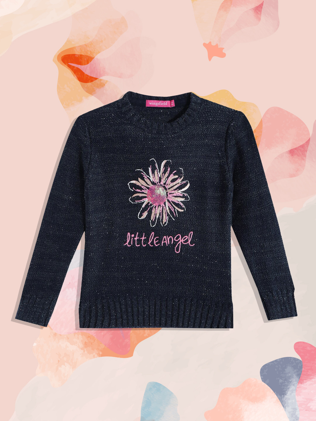 Buy Wingsfield Girls Navy Blue & Pink Floral Printed Pullover ...