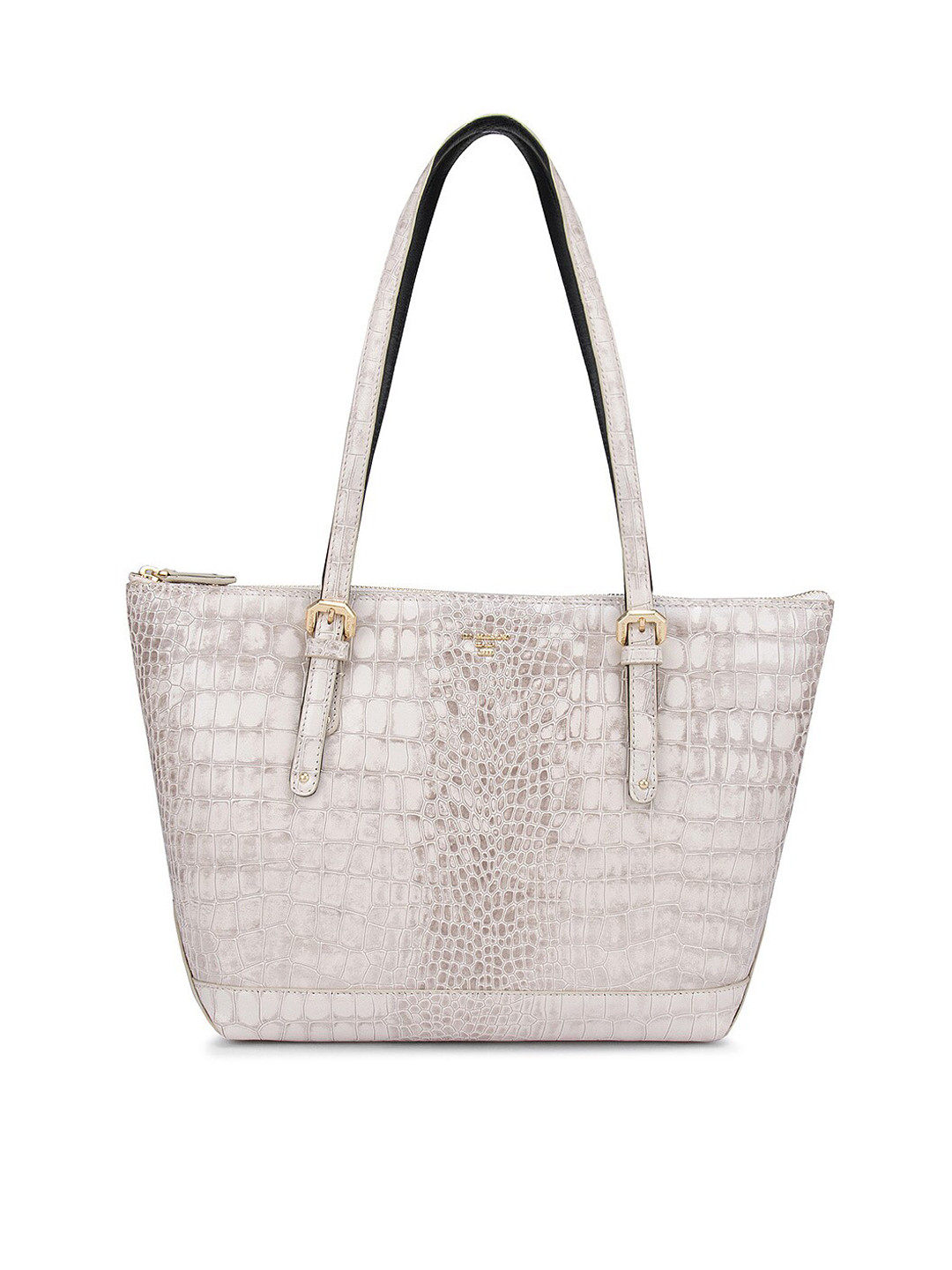 Buy Da Milano Women White Animal Textured Leather Structured Shoulder ...
