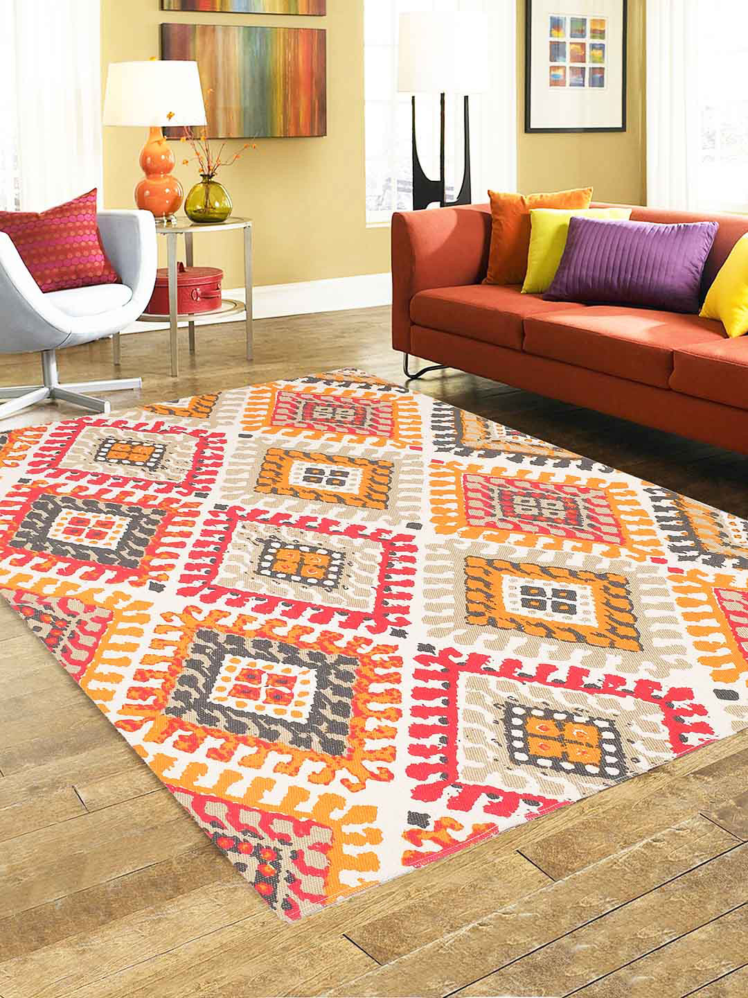 Buy BLANC9 Red & Yellow Printed Pure Cotton 800 GSM Carpets - Carpets ...