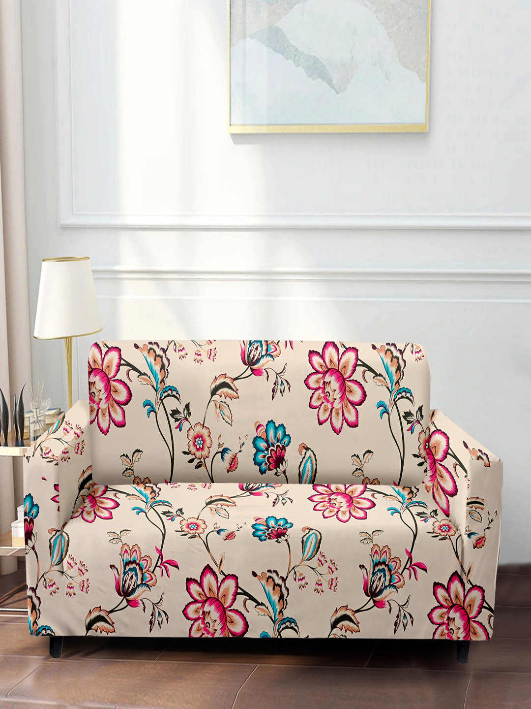 Buy Cortina Cream Printed 4 Seater Sofa Cover - Sofa Covers for Unisex ...