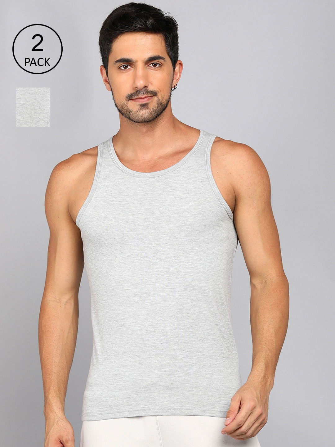 Buy Roadster Men Pack Of 2 Grey Solid Pure Cotton Innerwear Vest ...