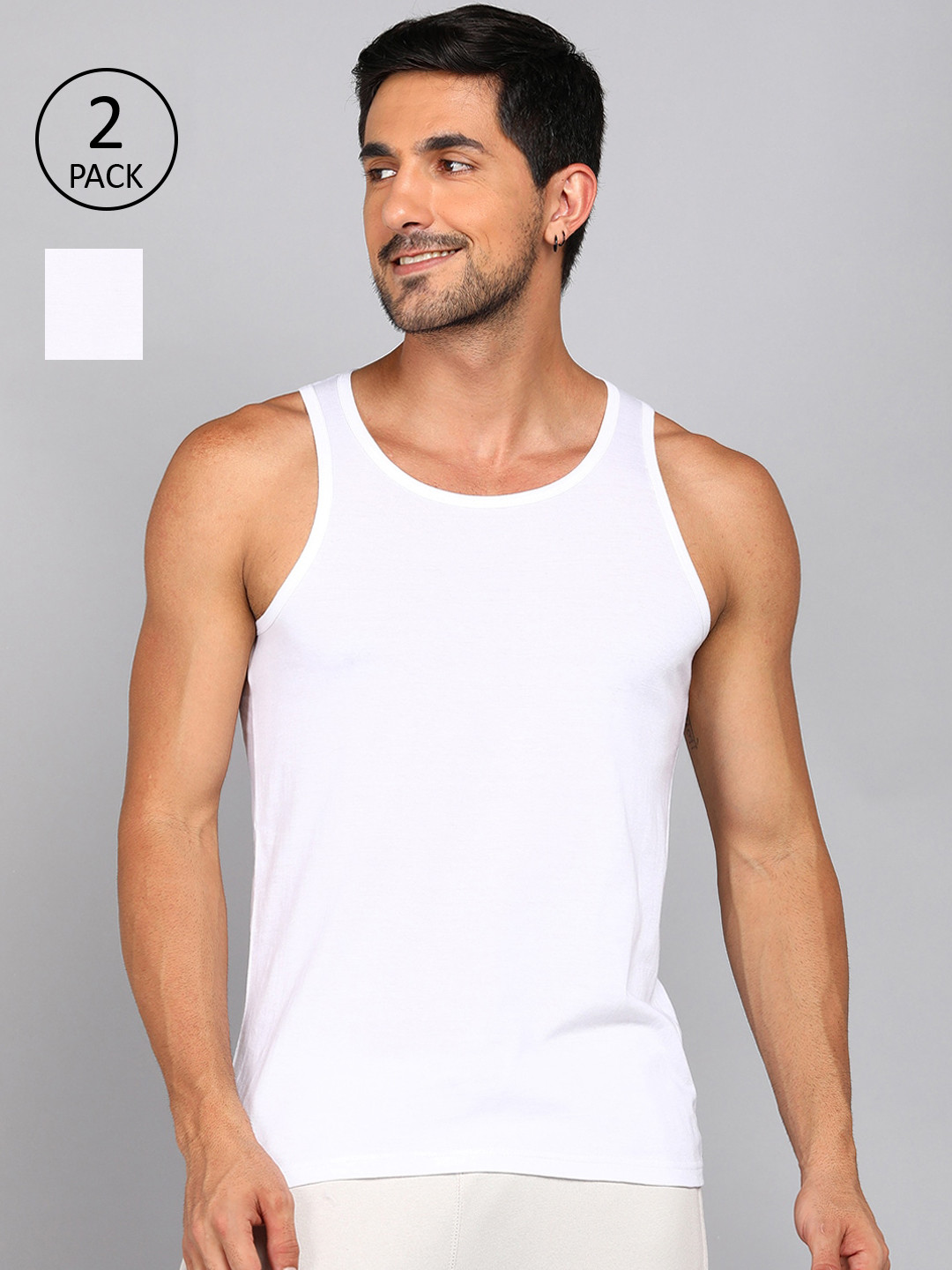 Buy Roadster Men Pack Of 2 White Solid Pure Cotton Innerwear Vest ...