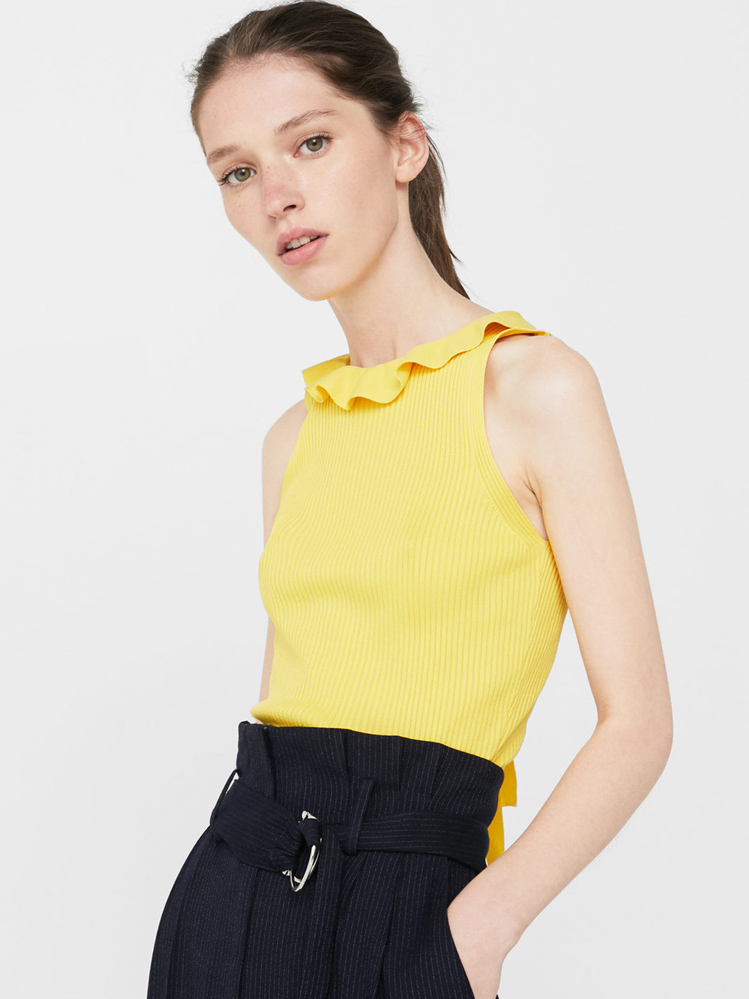 Buy MANGO Women Yellow Striped Fitted Top - Tops for Women 2001299 | Myntra
