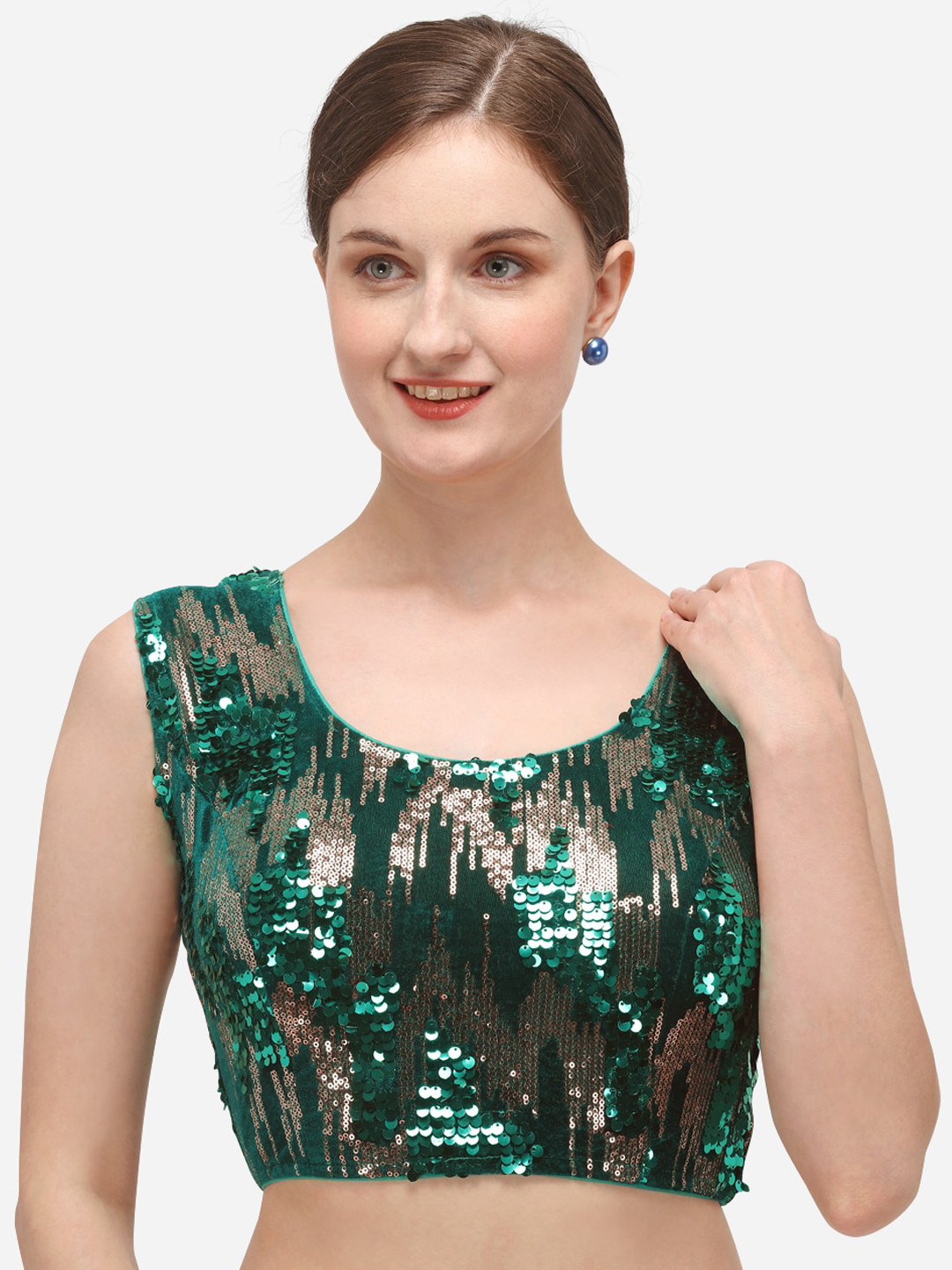 Buy Fab Viva Women Green Sequin Embellished Velvet Saree Blouse - Saree ...
