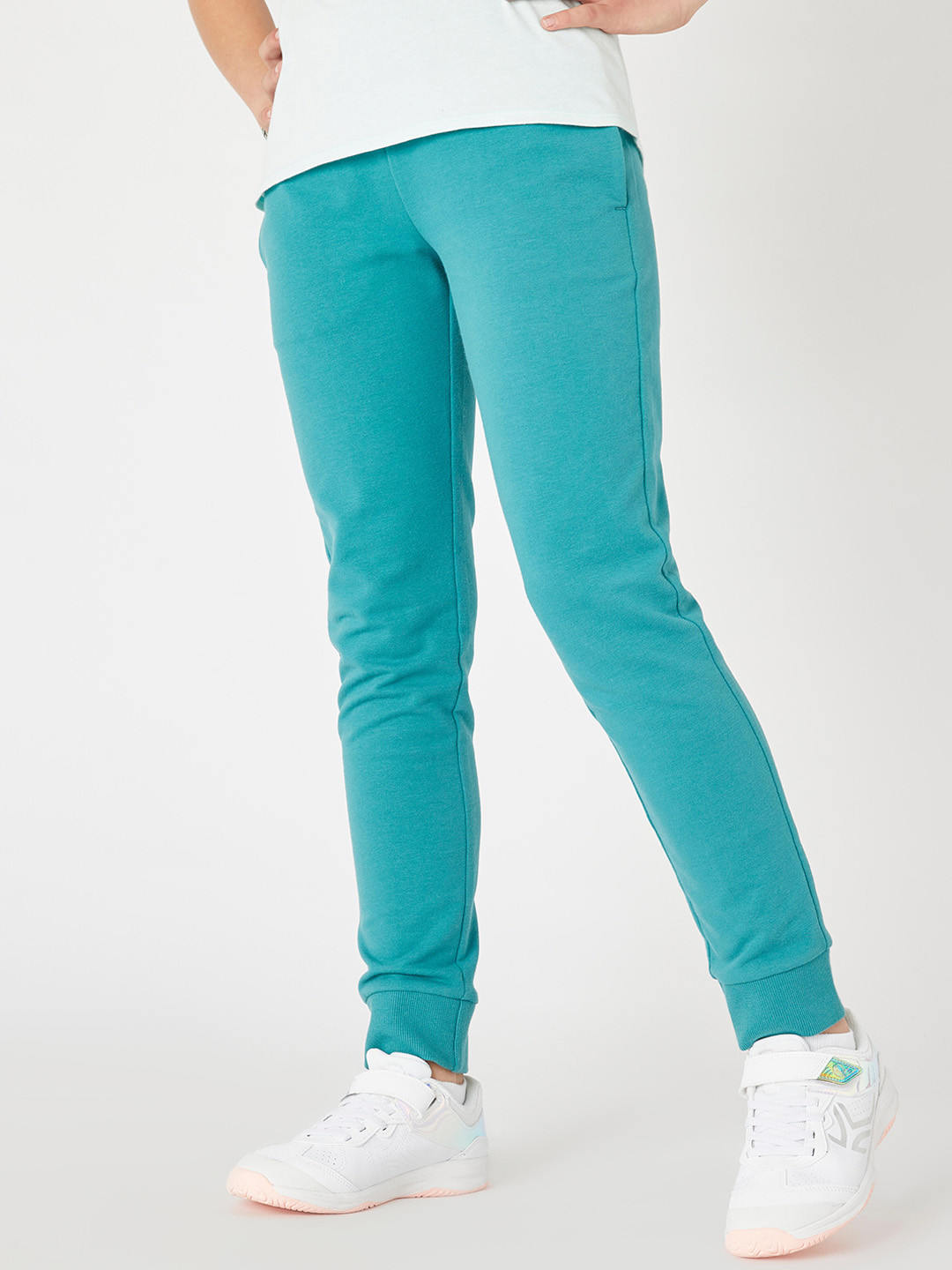Buy Domyos By Decathlon Girls Green Solid Cotton Drawstring Joggers ...