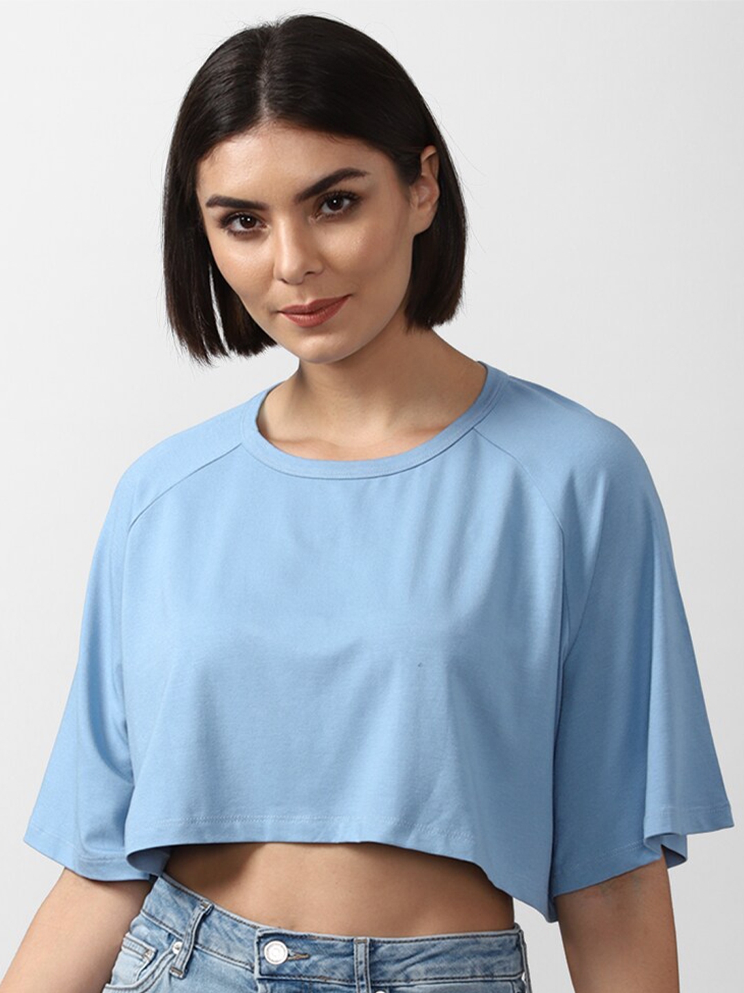 Buy Forever 21 Blue Extended Sleeves Boxy Crop Top Tops For Women