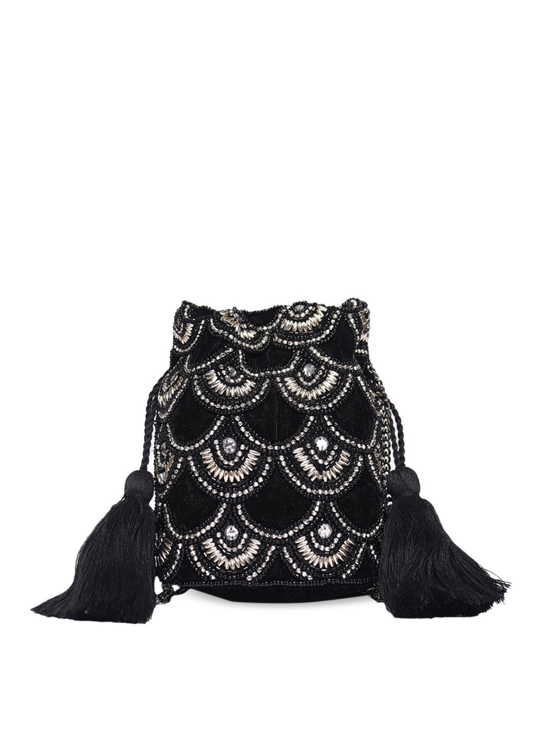 Buy ASTRID Embellished Structured Cotton Potli With Tasselled ...