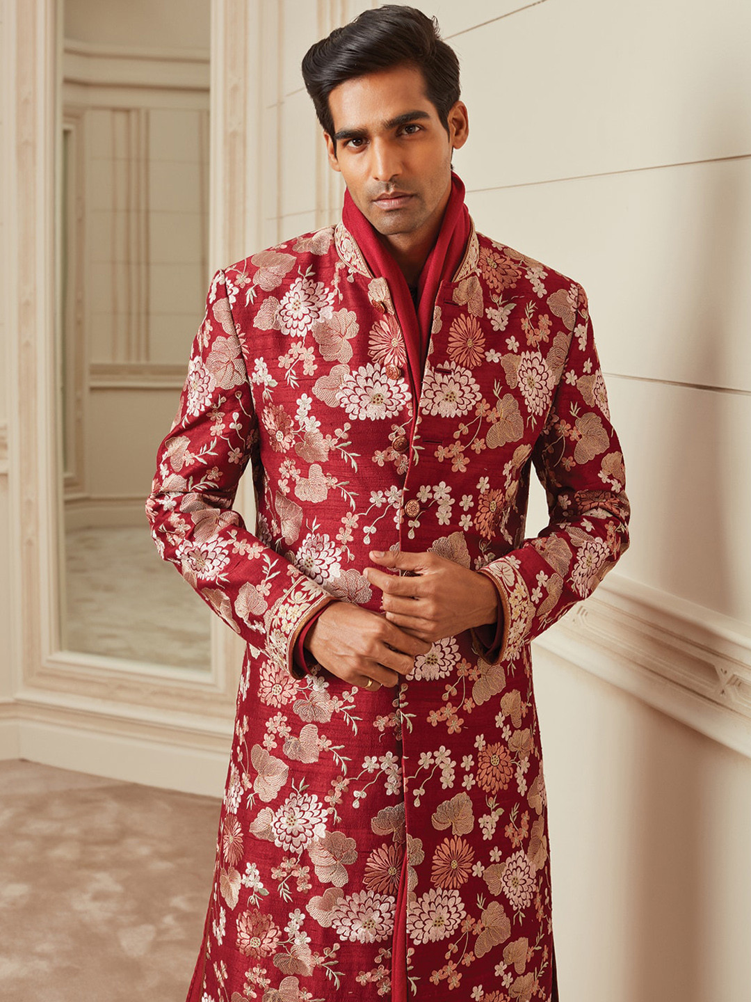 Buy Tasva Men Dori Embroidered Collar & Borders Sherwani - Sherwani for ...