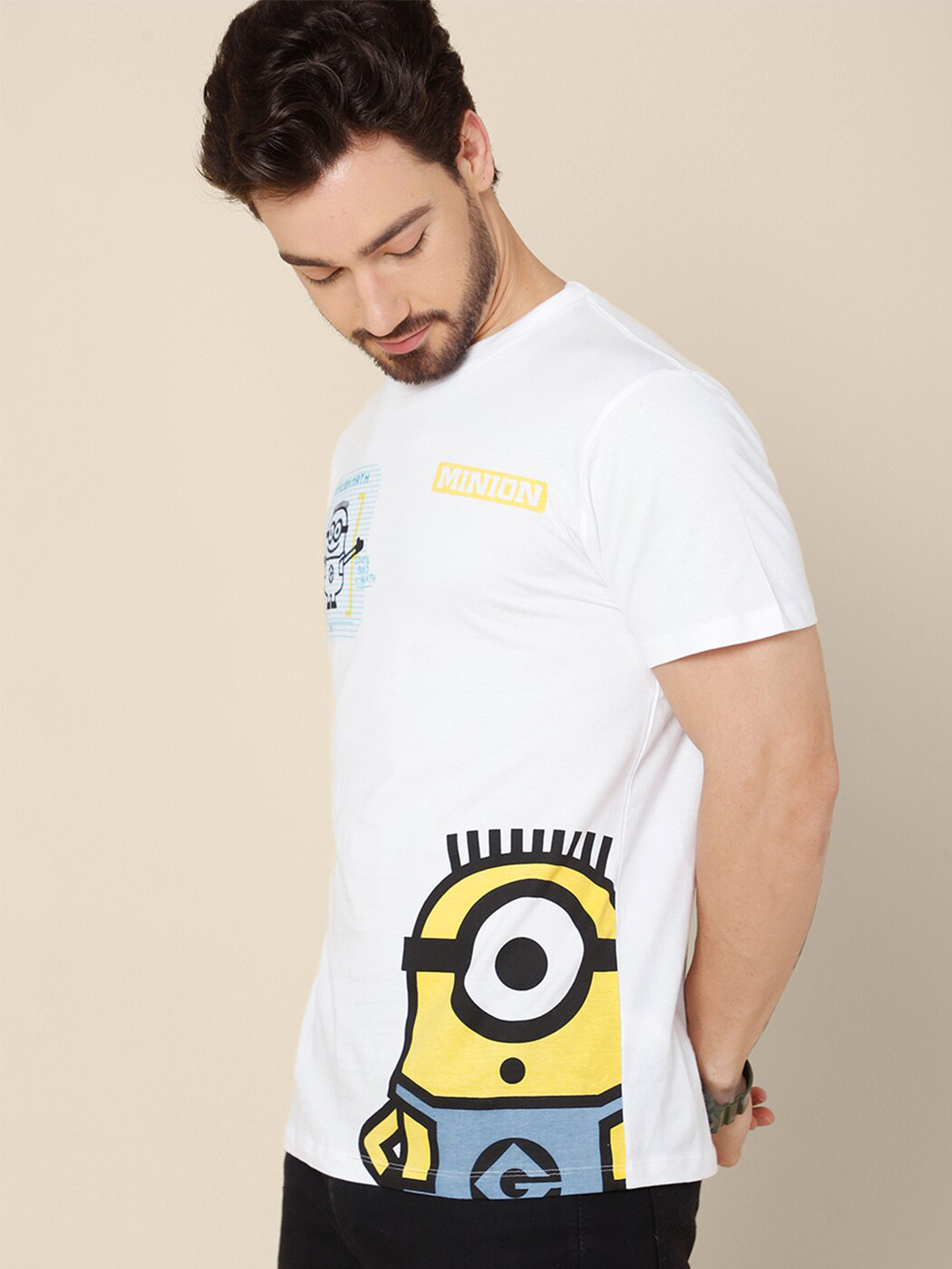 Buy Free Authority Men White & Black Cotton Minions Printed T Shirt ...