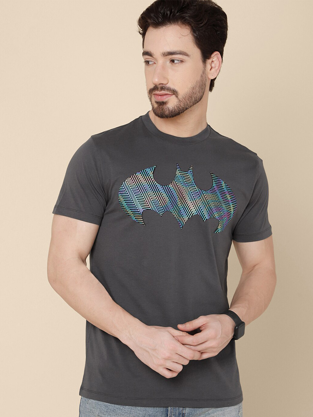 Buy Free Authority Men Grey Cotton Batman Printed T Shirt - Tshirts for ...