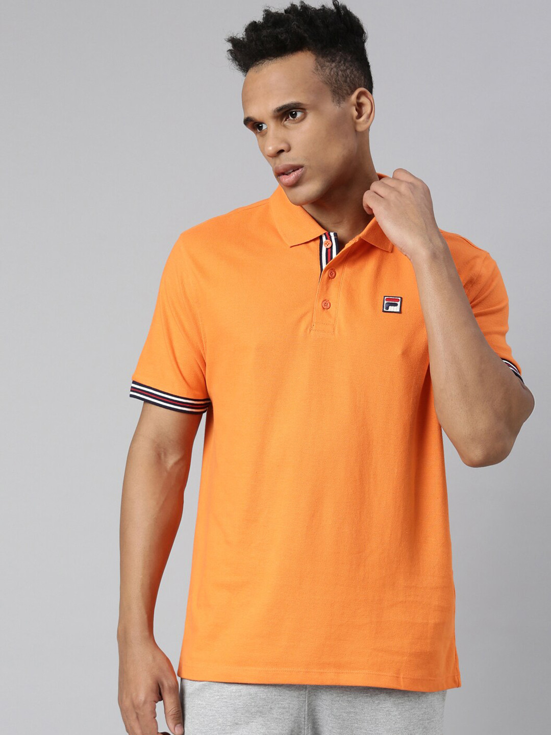 Buy FILA Men Orange Polo Collar Organic Cotton T Shirt - Tshirts for ...