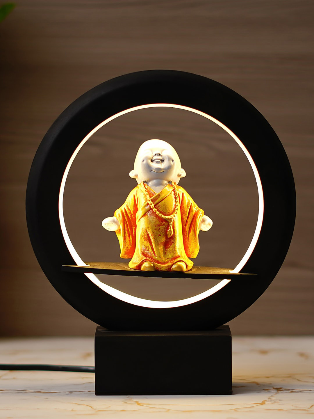 Buy ECraftIndia Orange & Black Buddha Monk Decorative Circular Night ...