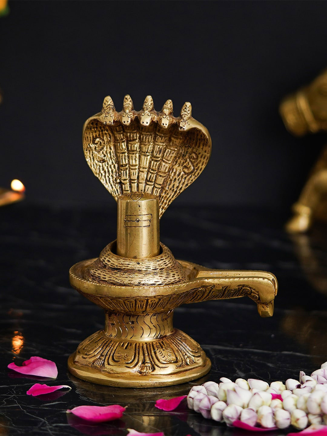 Buy ECraftIndia Gold Toned Shivling With Naag Devta Showpiece ...