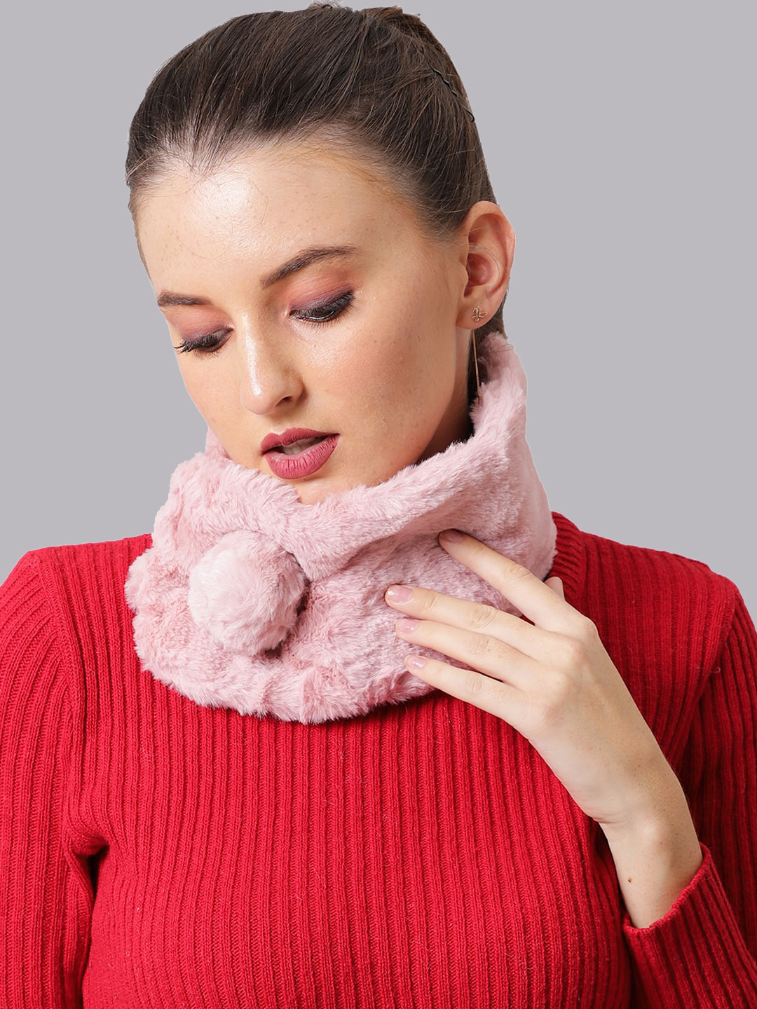 Buy ELLIS Women Pink Solid Faux Fur Muffler - Mufflers for Women ...