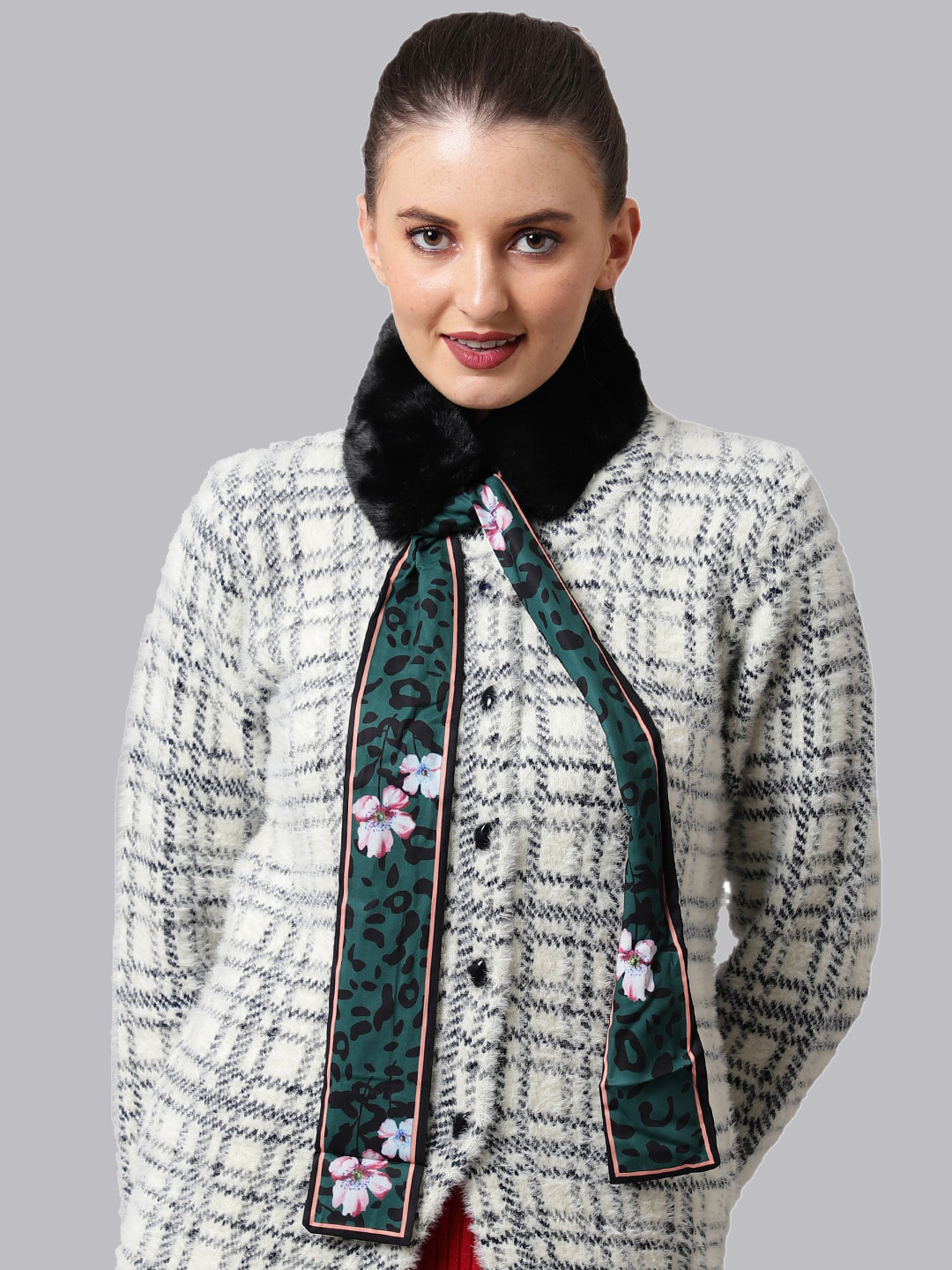 Buy ELLIS Women Black Solid Faux Fur Scarf Wrap Collar Mufflers ...