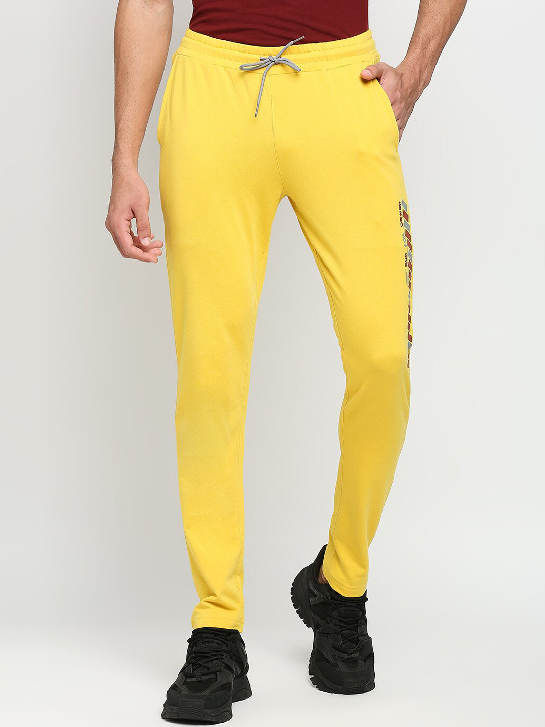Buy FiTZ Men Mustard Yellow Solid Anti Odour Slim Fit Track Pant ...