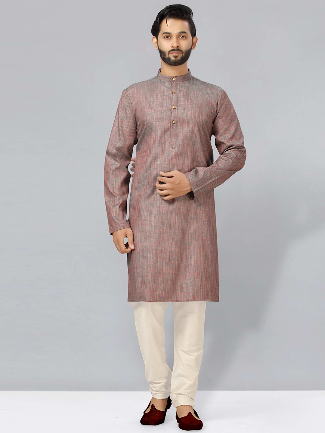 Buy HERE&NOW Men Grey Woven Design Kurta - Kurtas for Men 20028334 | Myntra