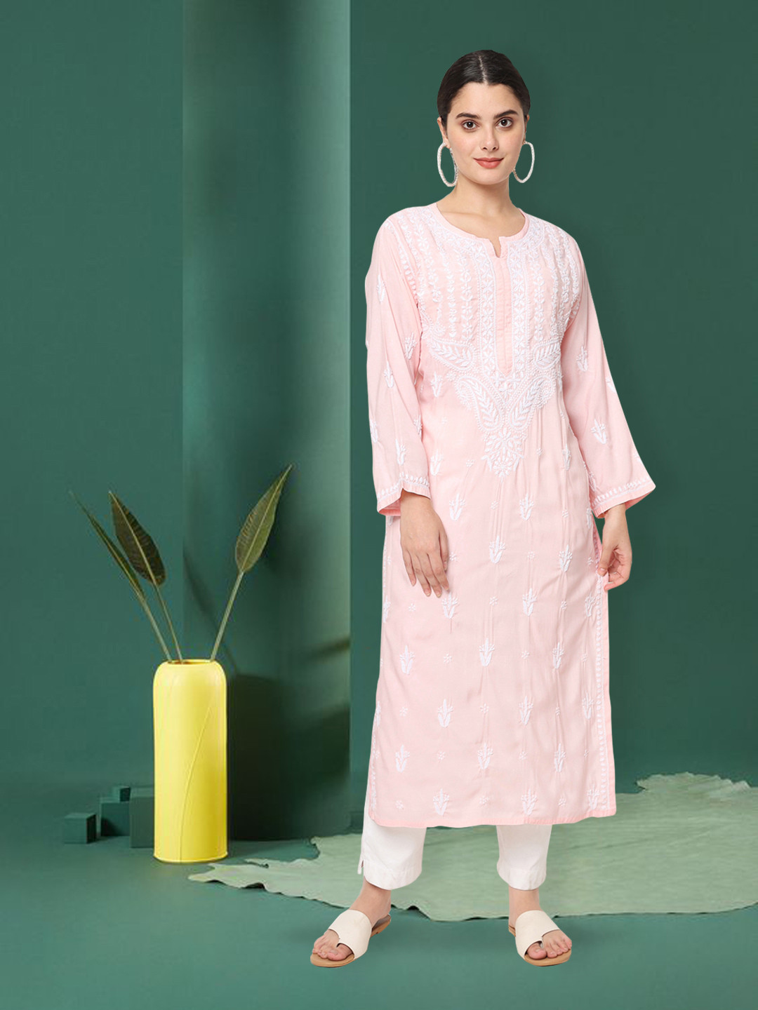Buy PARAMOUNT CHIKAN Women Peach Coloured Ethnic Motifs Embroidered ...
