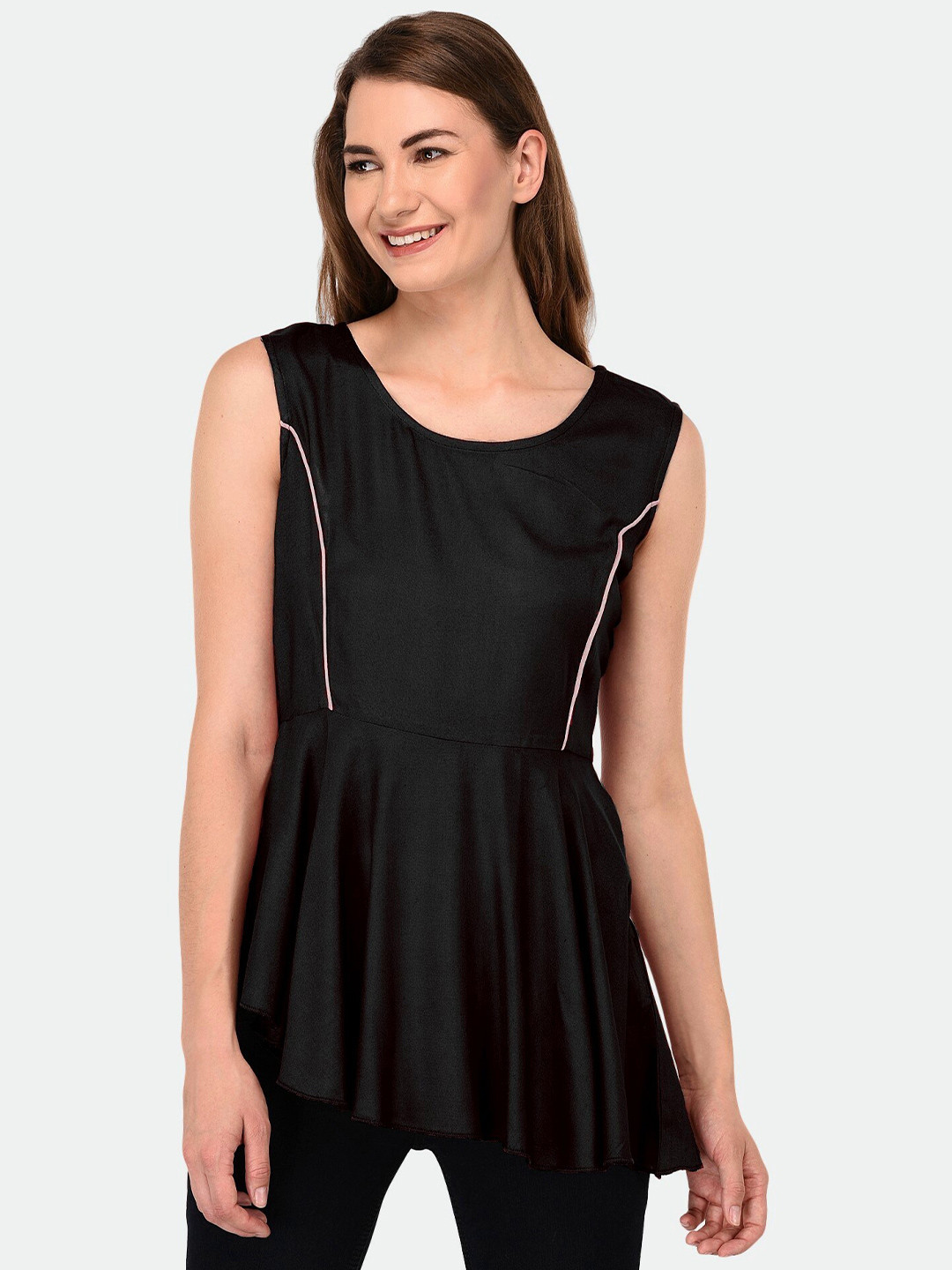 Buy PATRORNA Women Black Solid Princess Line Top - Tops for Women ...
