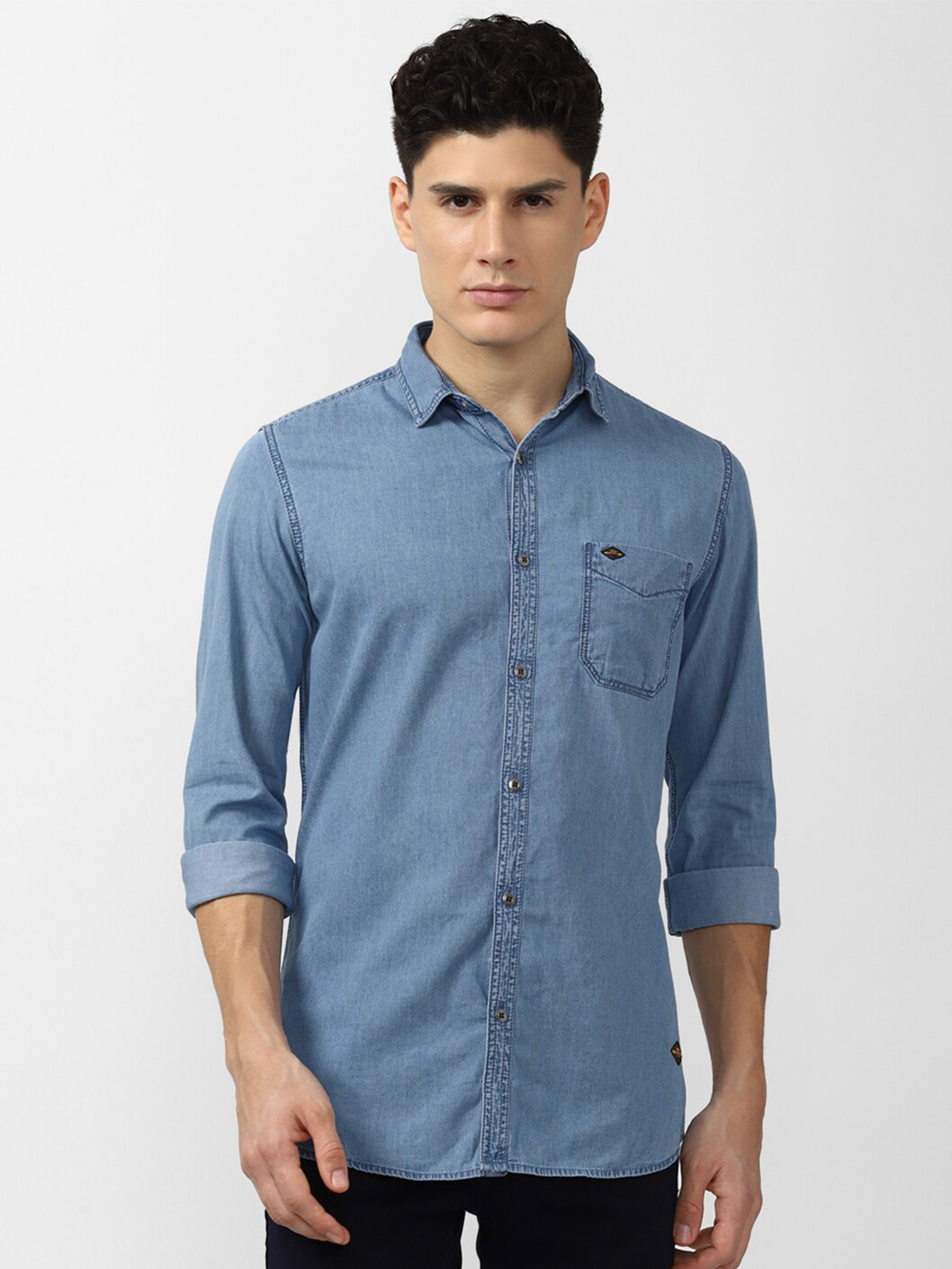 Buy VAN HEUSEN DENIM LABS Men Blue Slim Fit Pure Cotton Casual Shirt ...