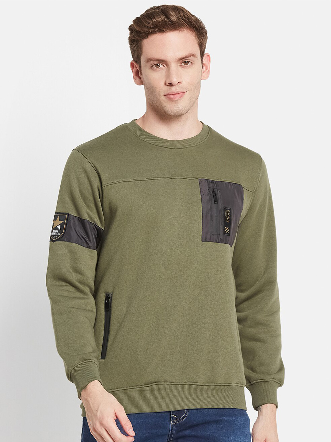 Buy Octave Men Olive Green Colourblocked Sweatshirt - Sweatshirts for ...