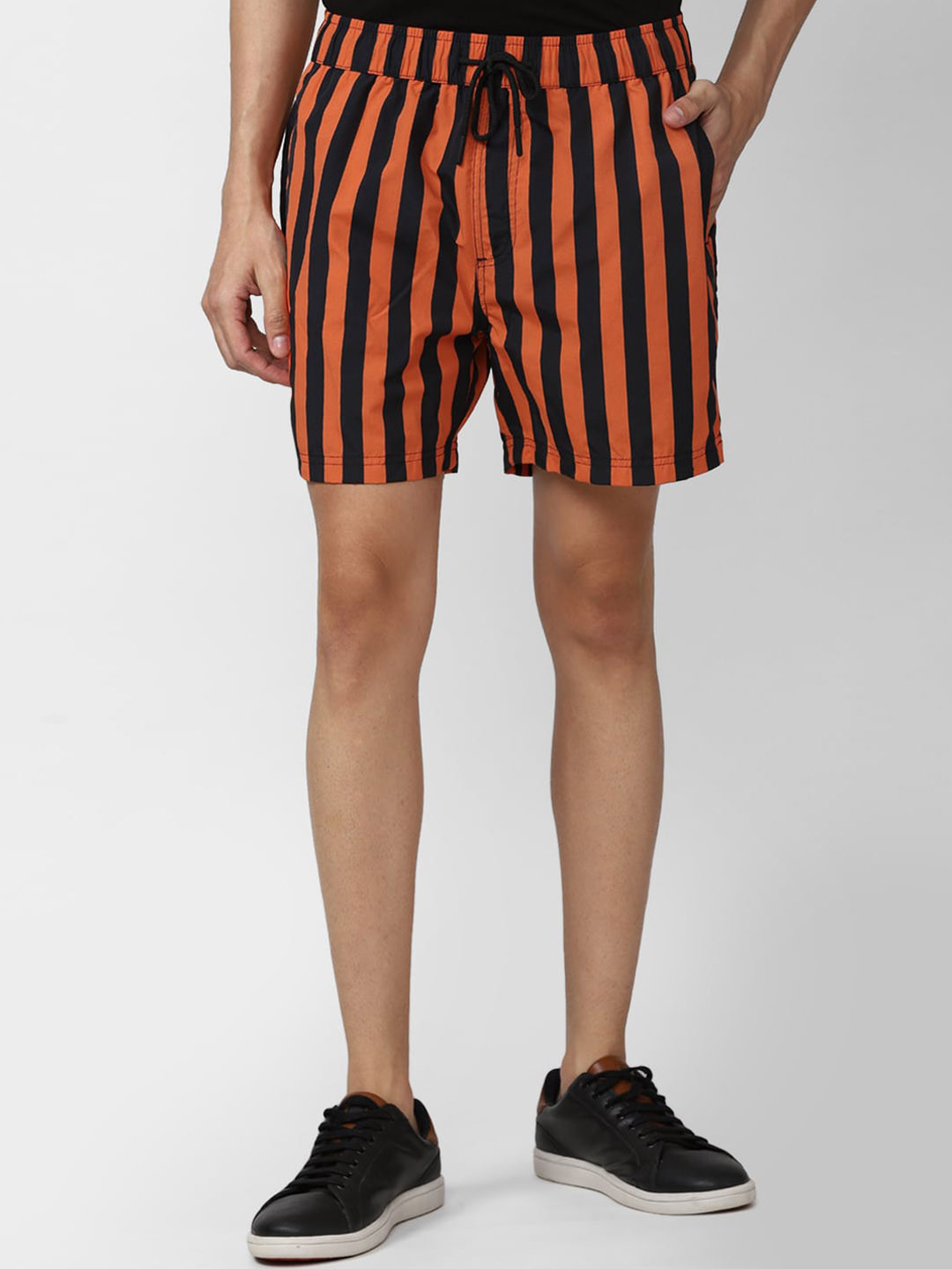 Buy FOREVER 21 Men Rust Orange & Black Striped Swim Bottoms - Swim ...