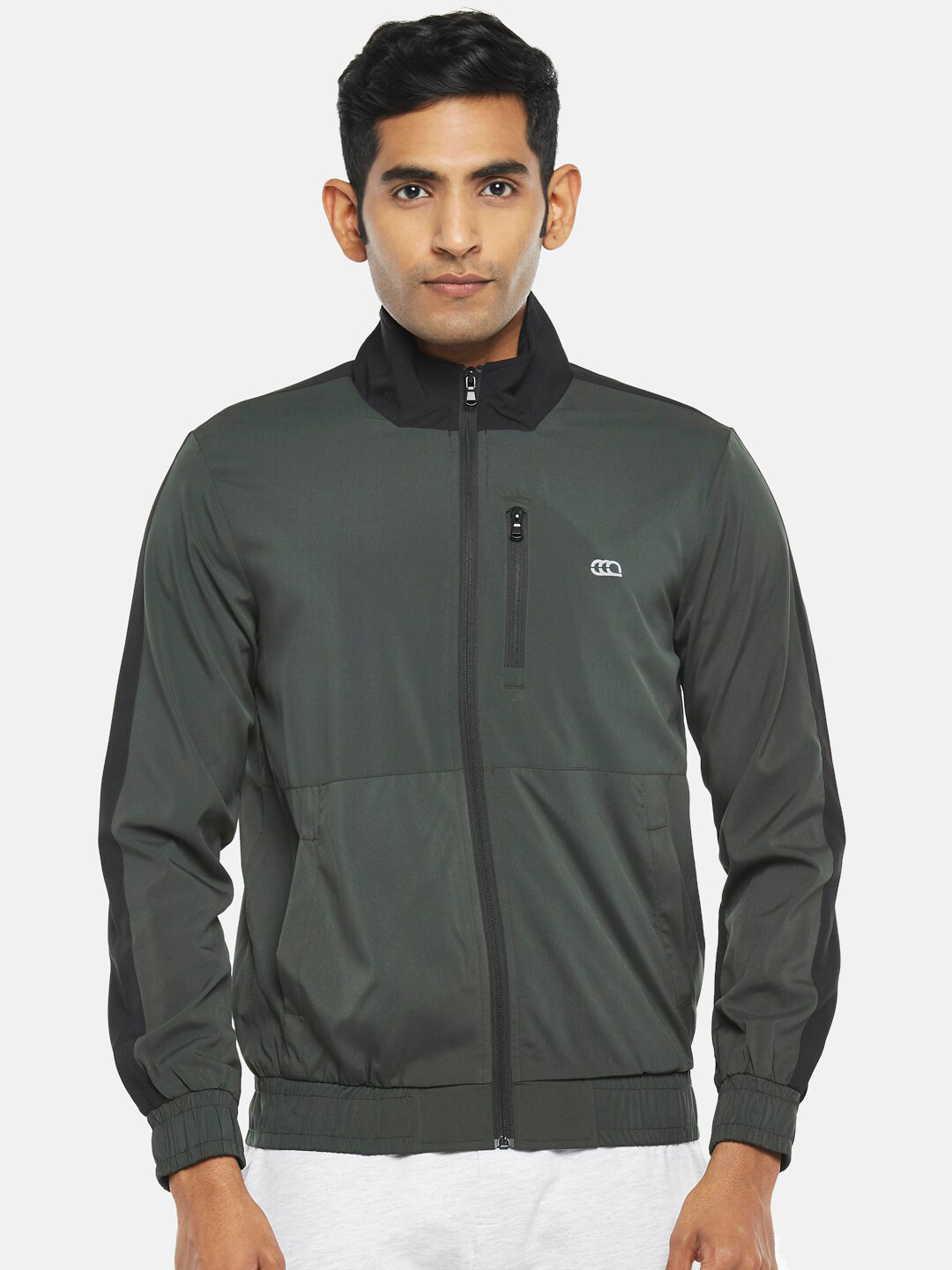 Buy Ajile By Pantaloons Men Olive Green Colourblocked Sporty Jacket ...