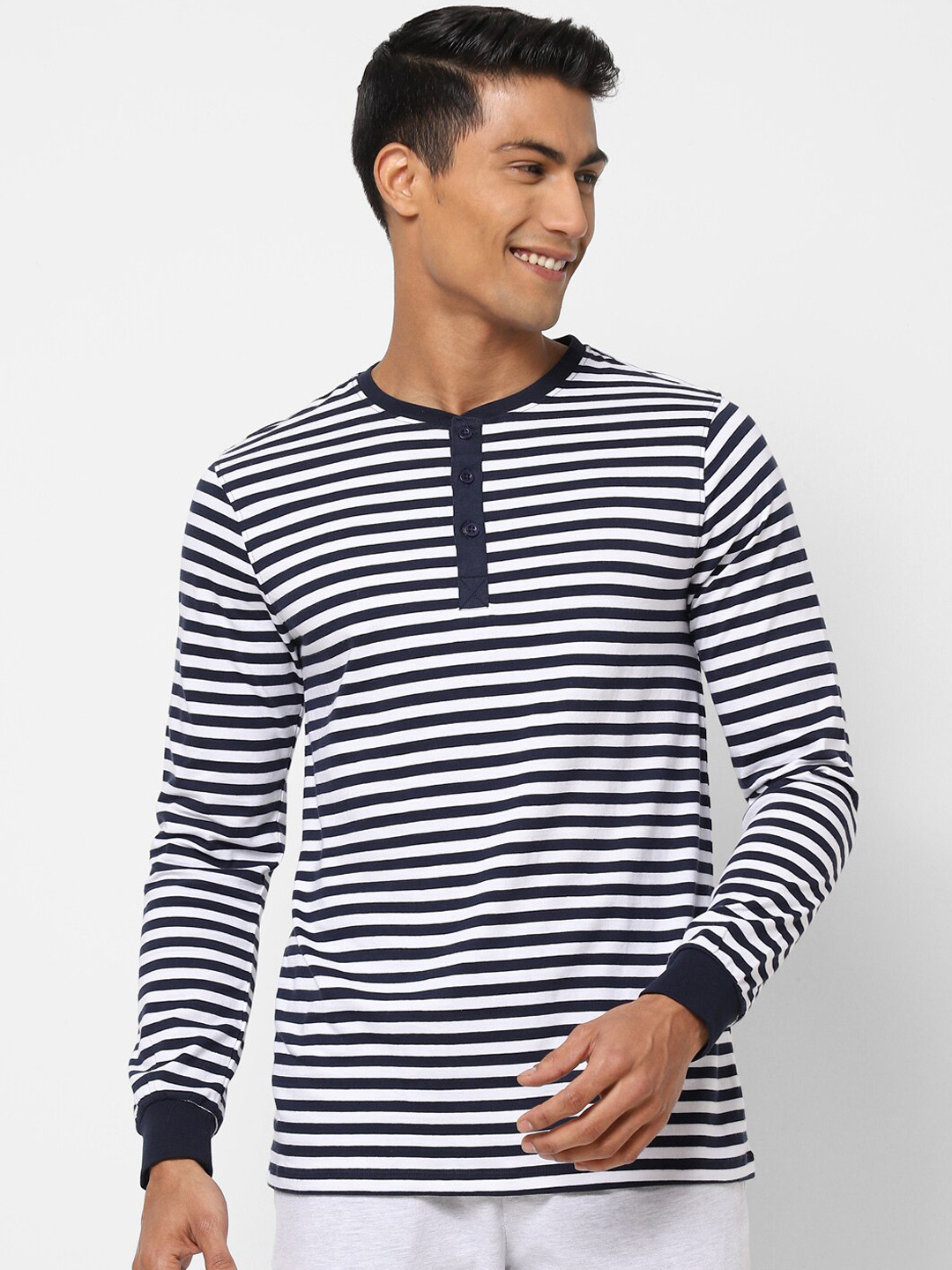 Buy Ajile By Pantaloons Men Navy Blue Striped Lounge T Shirts - Lounge ...