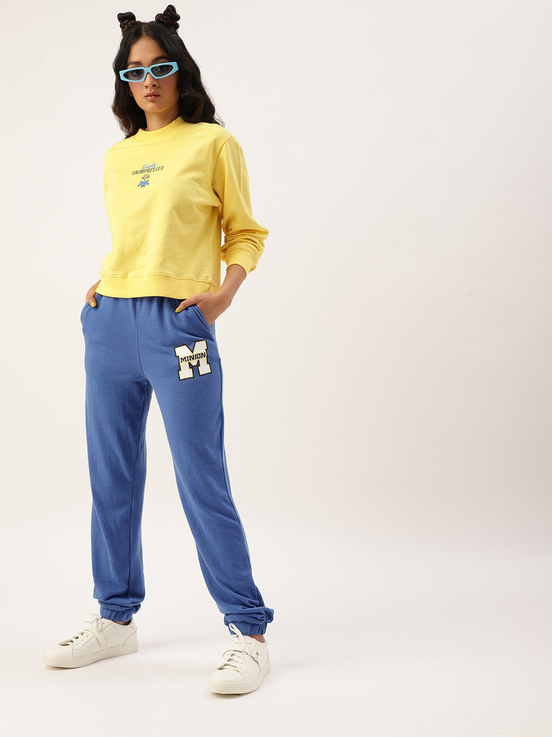 Buy Minions By Kook N Keech Teens Girls Navy Blue Cotton Solid Joggers ...