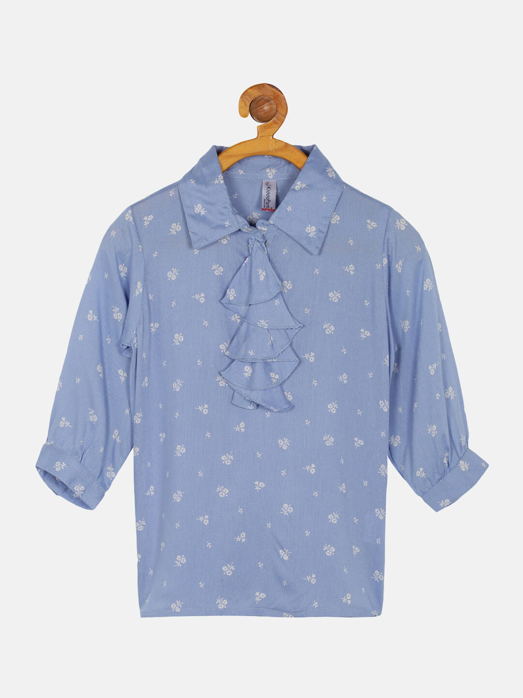 Buy KiddoPanti Blue Floral Printed Ruffles Georgette Top - Tops for ...