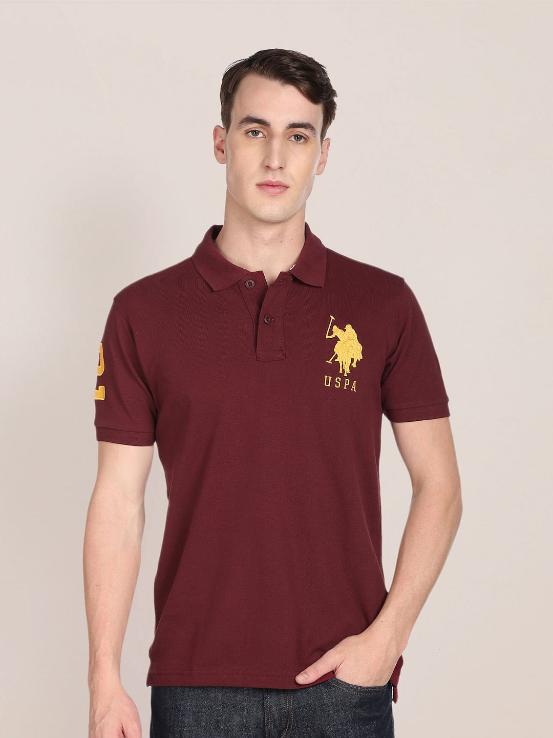 Buy U S Polo Assn Men Maroon Polo Collar T Shirt - Tshirts for Men ...