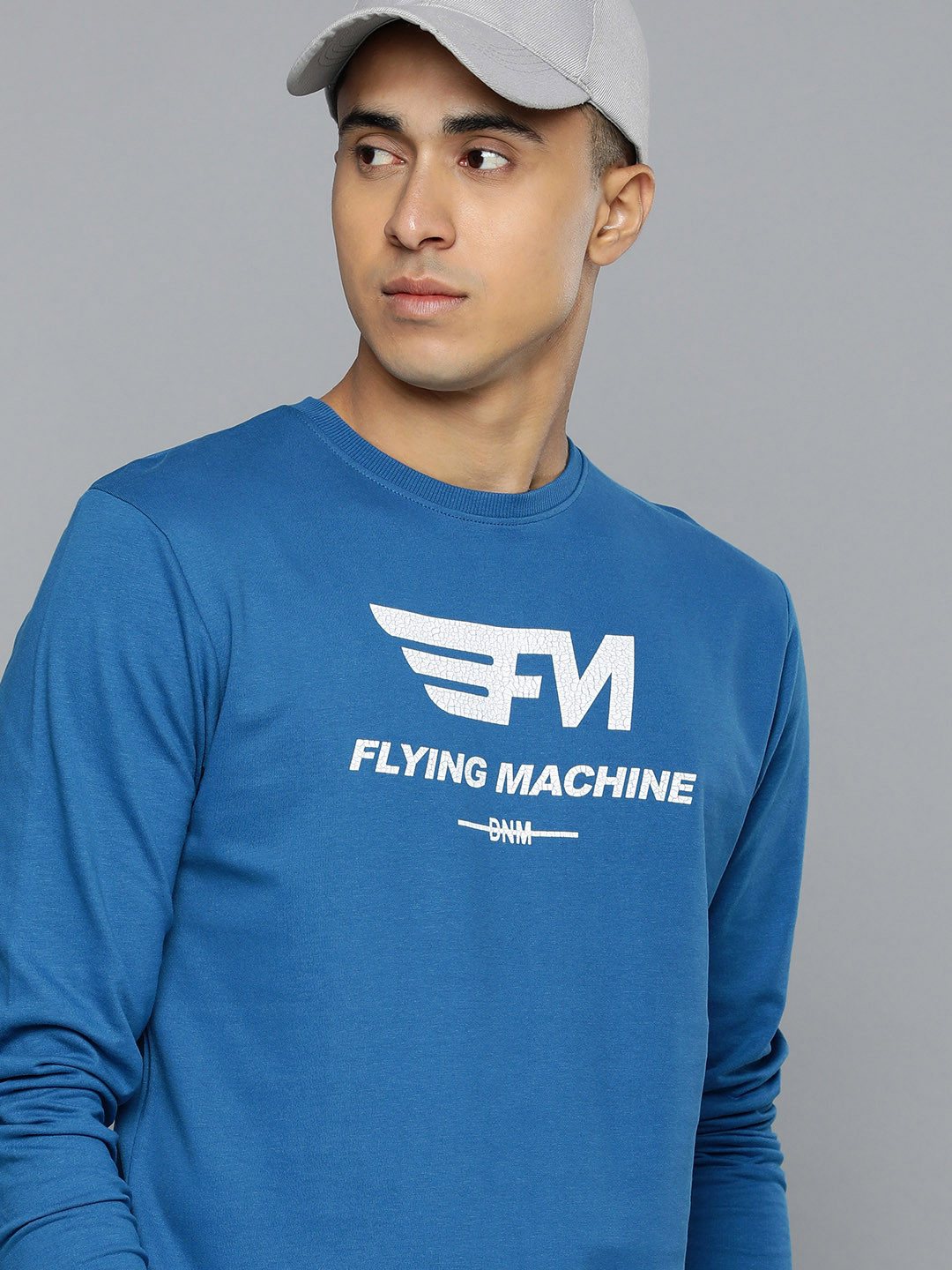 Buy Flying Machine Men Blue Brand Logo Print Knitted Pure Cotton ...