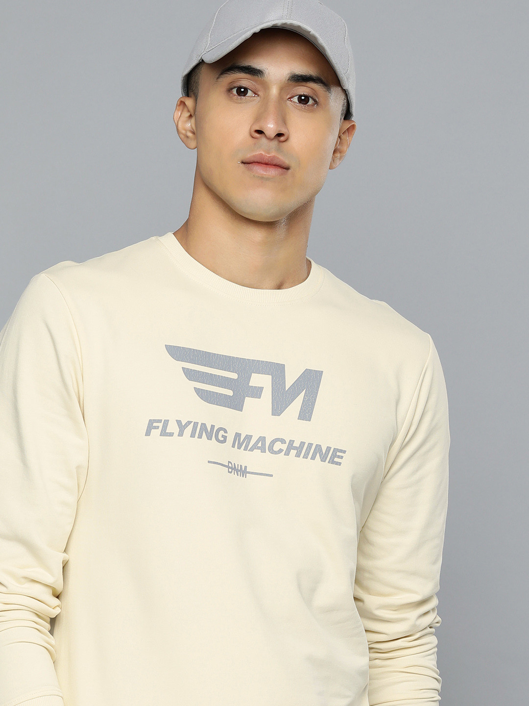 Buy Flying Machine Men Off White Brand Logo Print Knitted Pure Cotton ...