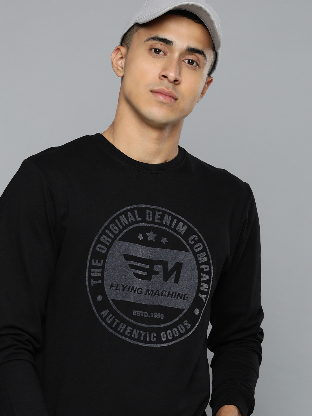 Buy Flying Machine Men Black Graphic Printed Pure Cotton Sweatshirt ...