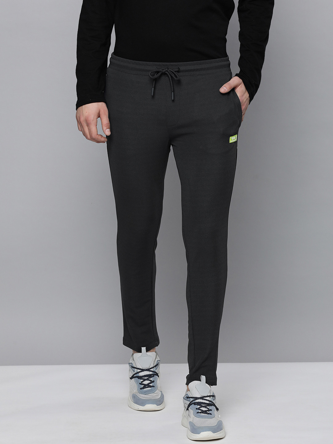 Buy Flying Machine Men Charcoal Grey Solid Regular Fit Track Pants ...