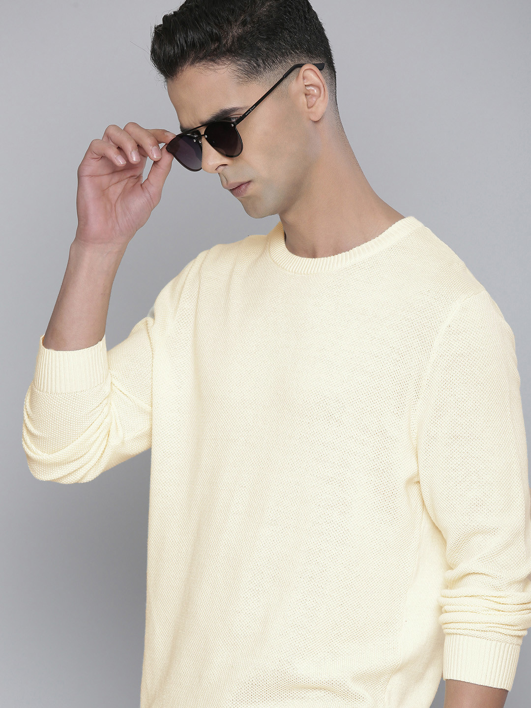 Buy Flying Machine Men Off White Solid Pure Cotton Knitted Pullover ...