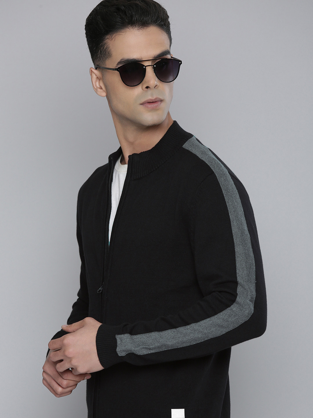 Buy Flying Machine Men Black Solid Pure Cotton Cardigan - Sweaters for ...