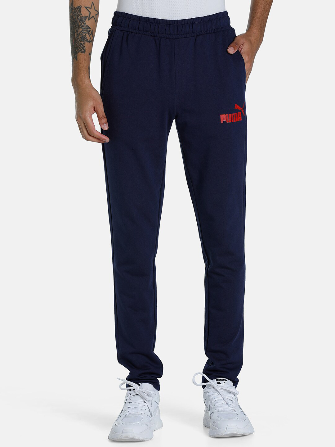 Buy Puma Men Navy Blue Solid Slim Fit Cotton Trackpants - Track Pants ...