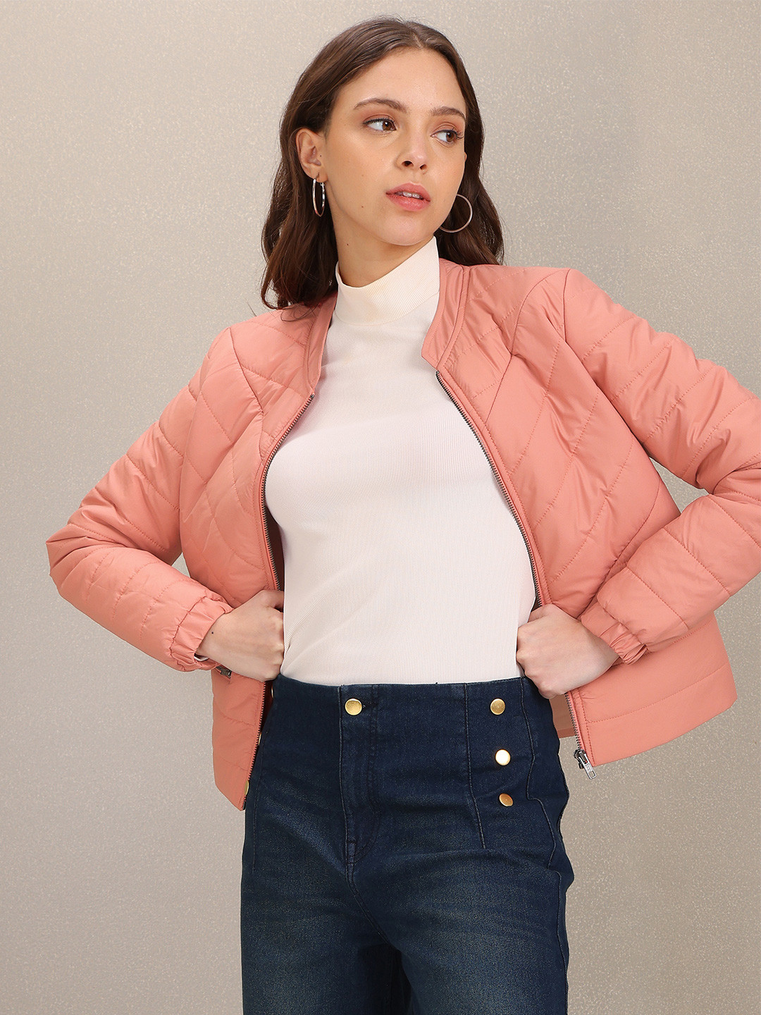 Buy U S Polo Assn Women Peach Coloured Crop Puffer Jacket - Jackets for ...